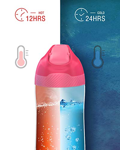 EIJIAN Kids Insulated Water Bottle With Straw Lid 14oz, Leak-Proof BPA-FREE Metal Drink Flask, Double Wall Vacuum Stainless Steel Cup For Toddlers, Girls, Boys - Suitable For School, Outdoor, Travel