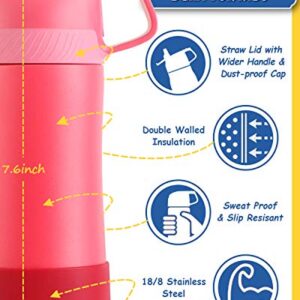 EIJIAN Kids Insulated Water Bottle With Straw Lid 14oz, Leak-Proof BPA-FREE Metal Drink Flask, Double Wall Vacuum Stainless Steel Cup For Toddlers, Girls, Boys - Suitable For School, Outdoor, Travel