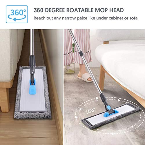 Microfiber Dust Mop for Hardwood Floors - MANGOTIME Dry Floor Mop for Floor Cleaning Hardwood Wood Tile Vinyl Laminate, Wet Flat Mop with 4 Washable Reusable Microfiber Pads and Aluminum Mop Head