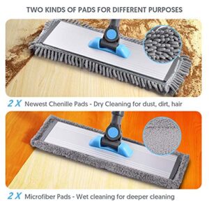 Microfiber Dust Mop for Hardwood Floors - MANGOTIME Dry Floor Mop for Floor Cleaning Hardwood Wood Tile Vinyl Laminate, Wet Flat Mop with 4 Washable Reusable Microfiber Pads and Aluminum Mop Head