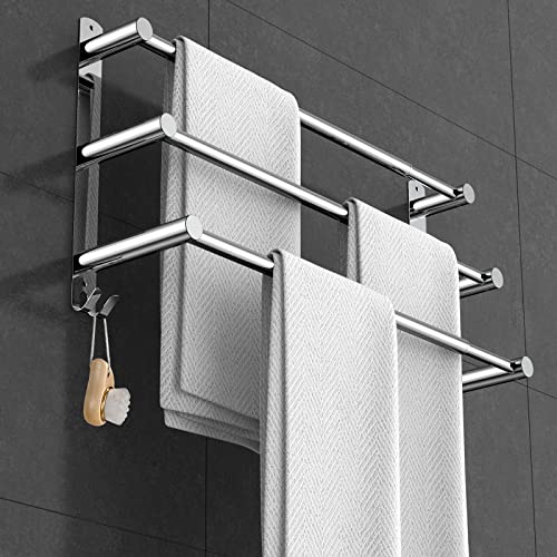 Stretchable 16-30 Inches Towel Bar for Bathroom Kitchen Hand Towel Holder Dish Cloths Hanger SUS304 Stainless Steel RUSTPROOF Wall Mount No Drill Sdjustable (Three BAR)