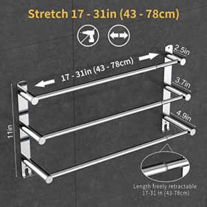 Stretchable 16-30 Inches Towel Bar for Bathroom Kitchen Hand Towel Holder Dish Cloths Hanger SUS304 Stainless Steel RUSTPROOF Wall Mount No Drill Sdjustable (Three BAR)