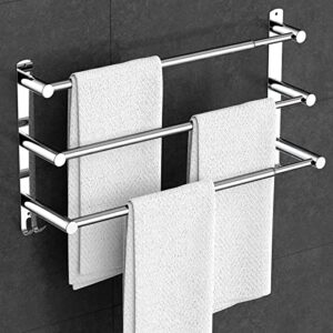 Stretchable 16-30 Inches Towel Bar for Bathroom Kitchen Hand Towel Holder Dish Cloths Hanger SUS304 Stainless Steel RUSTPROOF Wall Mount No Drill Sdjustable (Three BAR)