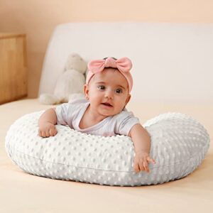 QUENESS Nursing Pillow Cover Breastfeeding Pillow Cases Minky Dot Slipcover (White)