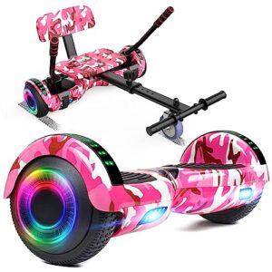 flying-ant hoverboard with seat attachment, 6.5” self balancing scooter with hoverkart, hoverboards with bluetooth and led lights, best gift for kids and teenagers,shipping from usa