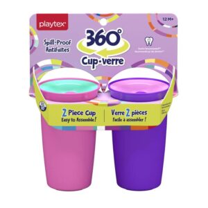 playtex baby stage 2 spoutless 360 drinking cups, ages 1+, leakproof, spill proof, pink and purple, 10 ounce, 2 count