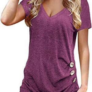 Jescakoo Womens Long T Shirts Short Sleeve V Neck Tunic Tops Summer Solid Color L