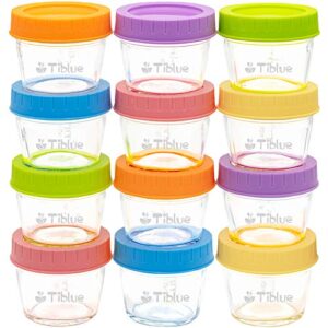 glass baby food storage containers set of 12, leakproof 4 oz glass baby food jars with lids & marker, reusable small glass baby food containers for infant & baby, freezer, microwave & dishwasher safe