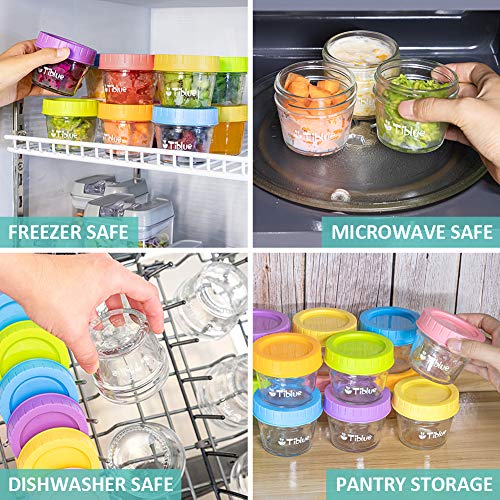 Glass Baby Food Storage Containers Set of 12, Leakproof 4 oz Glass Baby Food Jars with Lids & Marker, Reusable Small Glass Baby Food Containers for Infant & Baby, Freezer, Microwave & Dishwasher Safe