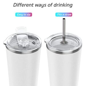 THILY Vacuum Insulated Tumbler Stainless Steel 26 oz Coffee Cup with 2 Lids and Straws, Powder Coated Travel Mug, Keeps Ice Drinks Cold, White