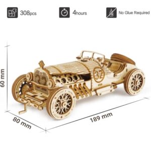 ROKR 3D Wooden Puzzle-Mechanical Car Model-Self Building Vehicle Kits-Brain Teaser Toys-Best Gift for Adults and Kids on Birthday/Christmas Day (Grand Prix Car)