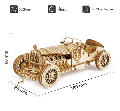 ROKR 3D Wooden Puzzle-Mechanical Car Model-Self Building Vehicle Kits-Brain Teaser Toys-Best Gift for Adults and Kids on Birthday/Christmas Day (Grand Prix Car)