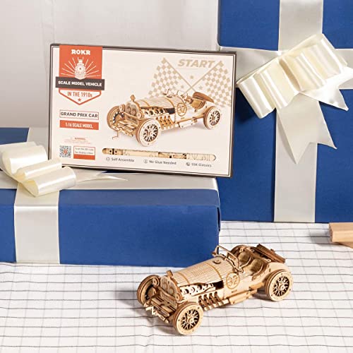 ROKR 3D Wooden Puzzle-Mechanical Car Model-Self Building Vehicle Kits-Brain Teaser Toys-Best Gift for Adults and Kids on Birthday/Christmas Day (Grand Prix Car)