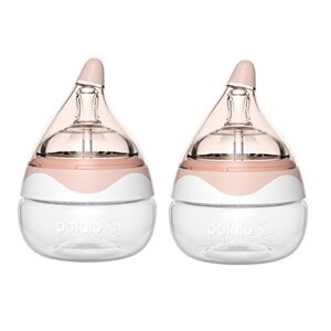 potato glass baby bottles for newborn babies, anti colic breastfeeding bottle with wide neck, slow flow, 2pack, 2.5oz, pink