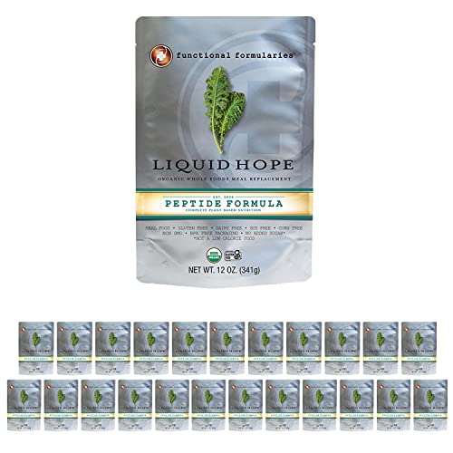 Functional Formularies Liquid Hope Peptide Organic Tube Feeding Formula and Nutritional Meal Replacement Supplement, 12 Oz Pouch, Pack of 24