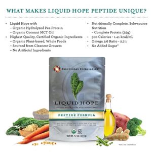 Functional Formularies Liquid Hope Peptide Organic Tube Feeding Formula and Nutritional Meal Replacement Supplement, 12 Oz Pouch, Pack of 24