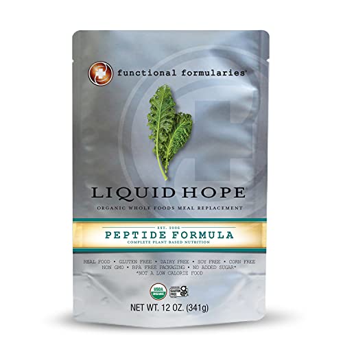 Functional Formularies Liquid Hope Peptide Organic Tube Feeding Formula and Nutritional Meal Replacement Supplement, 12 Oz Pouch, Pack of 24