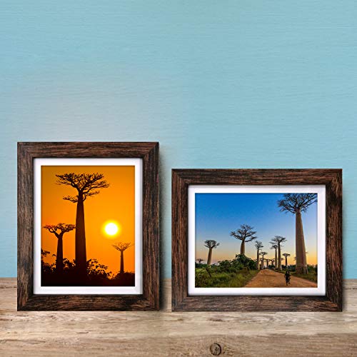 SESEAT 8x10 Picture Frames Rustic Brown with Mat Photo Frames 4 Packs for Tabletop or Wall