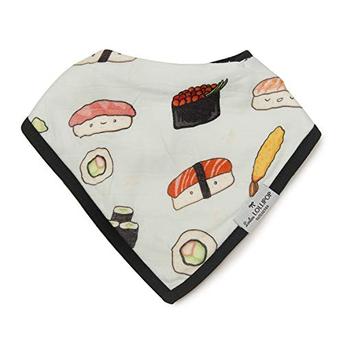 Loulou Lollipop Soft Breathable and Absorbent Muslin Bandana Bib Drool Bib Set for Baby Girl and Boy, Adjustable 3 to 36 Months, 2 Pack - Taco/Sushi