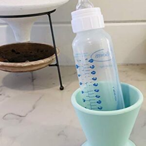 Ingenuity Bokee Baby Bottle Holder Hands Free – One-Hand Bottle or Sippy Cup Prep for Infant to Toddler, Green-Blue