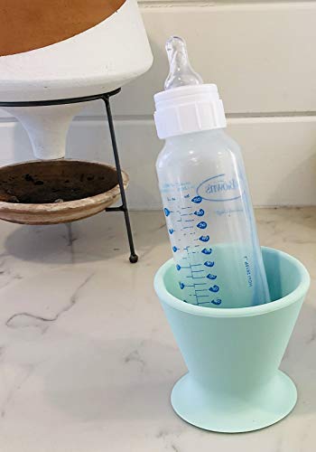 Ingenuity Bokee Baby Bottle Holder Hands Free – One-Hand Bottle or Sippy Cup Prep for Infant to Toddler, Green-Blue