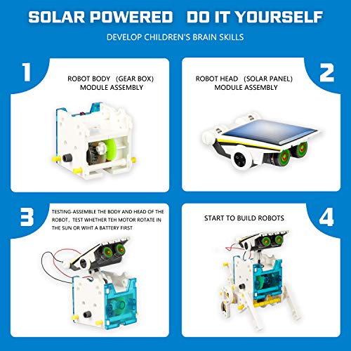 STEM 13-in-1 Solar Power Robots Creation Toy, Educational Experiment DIY Robotics Kit, Science Toy Solar Powered Building Robotics Set Age 8-12 for Boys Girls Kids Teens to Build