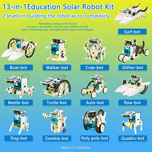 STEM 13-in-1 Solar Power Robots Creation Toy, Educational Experiment DIY Robotics Kit, Science Toy Solar Powered Building Robotics Set Age 8-12 for Boys Girls Kids Teens to Build