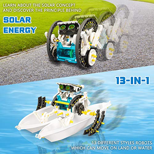 STEM 13-in-1 Solar Power Robots Creation Toy, Educational Experiment DIY Robotics Kit, Science Toy Solar Powered Building Robotics Set Age 8-12 for Boys Girls Kids Teens to Build