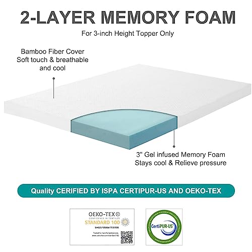 TEKAMON 3 Inch Mattress Topper Queen,Memory Foam Cooling Mattress Pad Cover for Back Pain,Bed Topper with Removable Bamboo Cover,Soft & Breathable,CertiPUR-US Certified