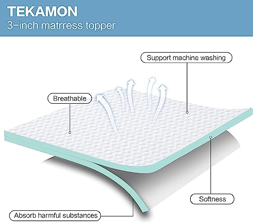 TEKAMON 3 Inch Mattress Topper Queen,Memory Foam Cooling Mattress Pad Cover for Back Pain,Bed Topper with Removable Bamboo Cover,Soft & Breathable,CertiPUR-US Certified