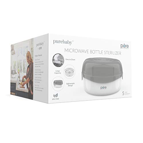 Pure Enrichment® PureBaby® Microwave Bottle Sterilizer - Fast and Easy Natural Steam Sterilizer, 8 Bottle Capacity, BPA Free - Ideal for Bottles, Pacifiers, Training Cups, and Breast Pump Parts