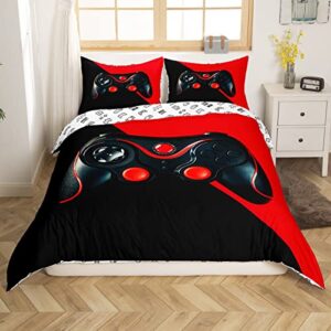 games duvet cover boys kids gamepad bedding set video game controller room decor comforter cover for teen girls player modern gamer console bedding,1 duvet cover with 2 pillow cases,full,black red