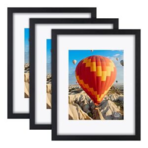 rr round rich design 11x14 inch picture frames made of solid wood and hd glass display photos 8x10 with mat or 11x14 without mat 3pk black