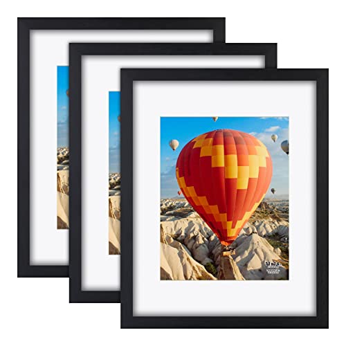 RR ROUND RICH DESIGN 11x14 inch Picture Frames Made of Solid Wood and HD Glass Display Photos 8x10 with Mat or 11x14 Without Mat 3PK Black