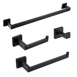 bagnolux matte black bathroom accessories set, 4-piece wall mounted towel bar set towel racks for bathroom heavy duty, 23.6 inch