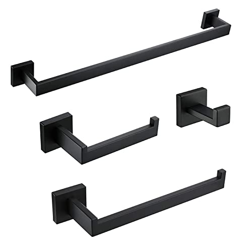 BAGNOLUX Matte Black Bathroom Accessories Set, 4-Piece Wall Mounted Towel Bar Set Towel Racks for Bathroom Heavy Duty, 23.6 Inch