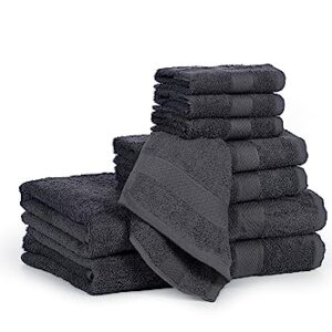 BolBom*S Bath Towels Set of 8, Ultra Soft 100% Cotton, 2 Extra Large Bath Towels 28x56, 2 Hand Towels for Bathroom 16x26, 4 Wash Cloths 12x12, Hotel Towels Ideal for Everyday Use, Hotel & Spa - Grey