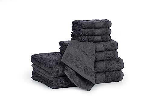 BolBom*S Bath Towels Set of 8, Ultra Soft 100% Cotton, 2 Extra Large Bath Towels 28x56, 2 Hand Towels for Bathroom 16x26, 4 Wash Cloths 12x12, Hotel Towels Ideal for Everyday Use, Hotel & Spa - Grey