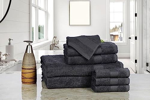 BolBom*S Bath Towels Set of 8, Ultra Soft 100% Cotton, 2 Extra Large Bath Towels 28x56, 2 Hand Towels for Bathroom 16x26, 4 Wash Cloths 12x12, Hotel Towels Ideal for Everyday Use, Hotel & Spa - Grey