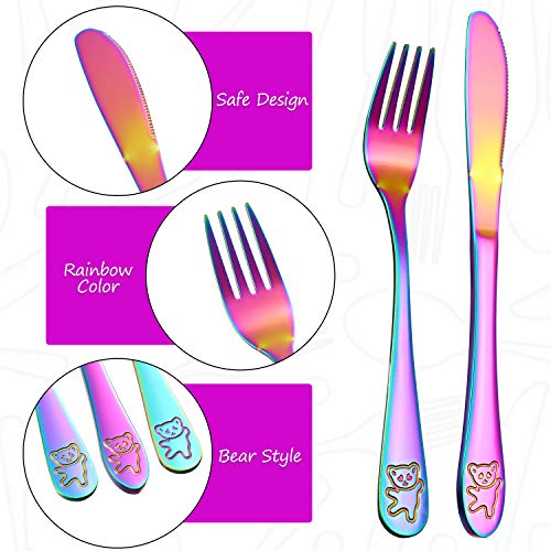 6 Pieces Rainbow Cutlery Kids Stainless Steel Rainbow Utensil Safe Child and Toddler Flatware Set Includes 2 Rainbow Knives 2 Forks 2 Spoons for Home and Preschools