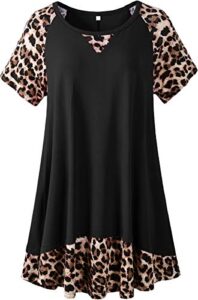 larace leopard tops for womens plus size shirts casual summer clothes short sleeve tunic color block tee(black 2x)