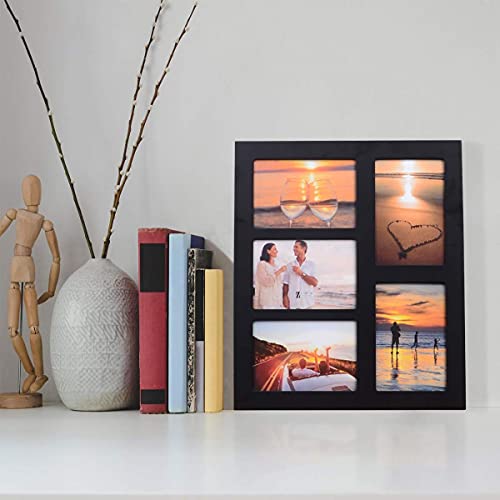 UMICAL 4x6 5-Opening Collage Picture Frame Black Wood Photo Frames for 4x6 Inch Pictures Display Made for Tabletop Stand and Wall Mounting