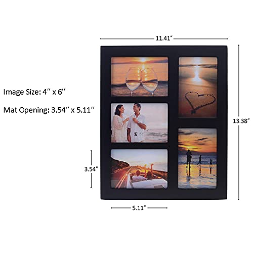 UMICAL 4x6 5-Opening Collage Picture Frame Black Wood Photo Frames for 4x6 Inch Pictures Display Made for Tabletop Stand and Wall Mounting