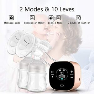 Electric Double Breast Pump, Breastfeeding Pump with 2 Modes & 10 Levels,Ultra-Quiet Rechargeable Milk Pump for Travel&Home