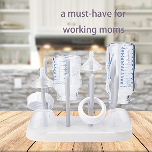 Baby Bottle Drying Rack, Small Portable Bottle Dryer Holder for Nipples, Cups, Pump Parts and Accessories, Updated (White)