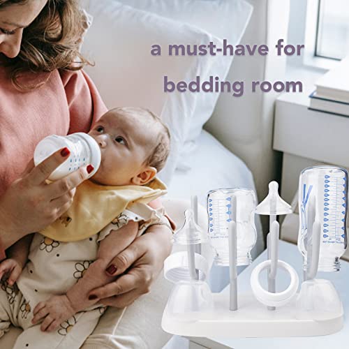 Baby Bottle Drying Rack, Small Portable Bottle Dryer Holder for Nipples, Cups, Pump Parts and Accessories, Updated (White)