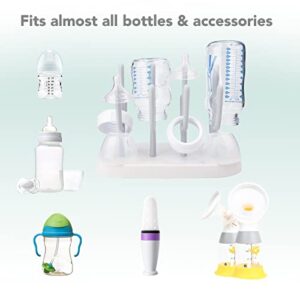 Baby Bottle Drying Rack, Small Portable Bottle Dryer Holder for Nipples, Cups, Pump Parts and Accessories, Updated (White)