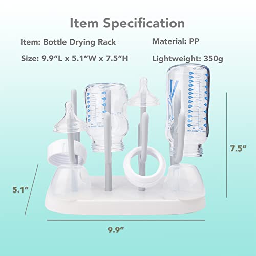 Baby Bottle Drying Rack, Small Portable Bottle Dryer Holder for Nipples, Cups, Pump Parts and Accessories, Updated (White)