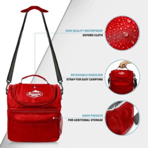 Dynamic Gear Refrigerated Lunch Box Tote Bag, Large, Adults/Men/Women, Insulated, Mesh Pockets, for Travel, Work, Picnic, Camping! (Red)