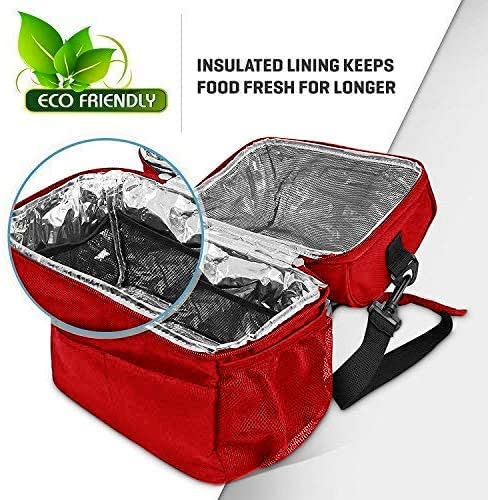 Dynamic Gear Refrigerated Lunch Box Tote Bag, Large, Adults/Men/Women, Insulated, Mesh Pockets, for Travel, Work, Picnic, Camping! (Red)